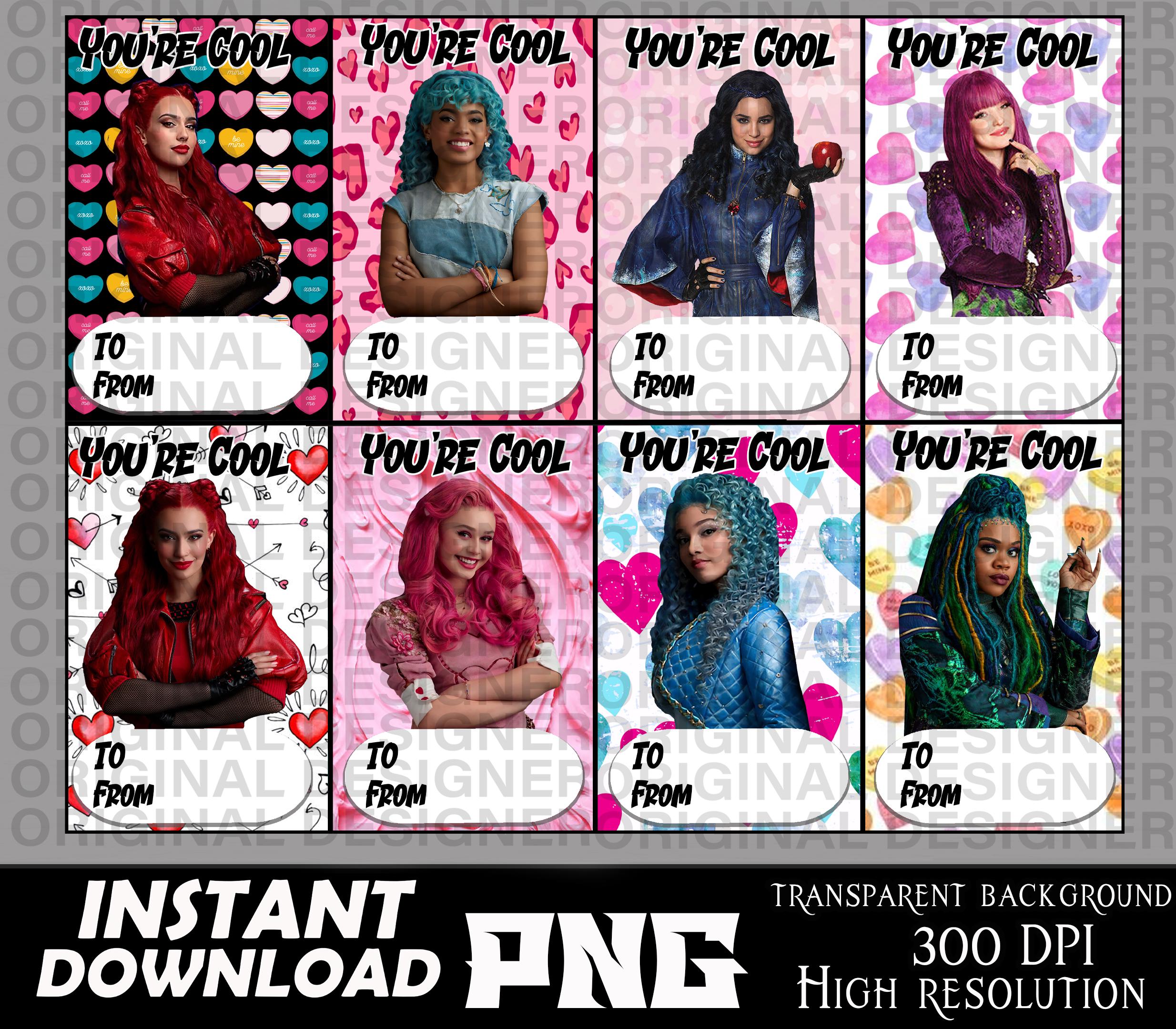 Descendants Red Valentines Day Printable Kid Cards Bundle, Descendants ...