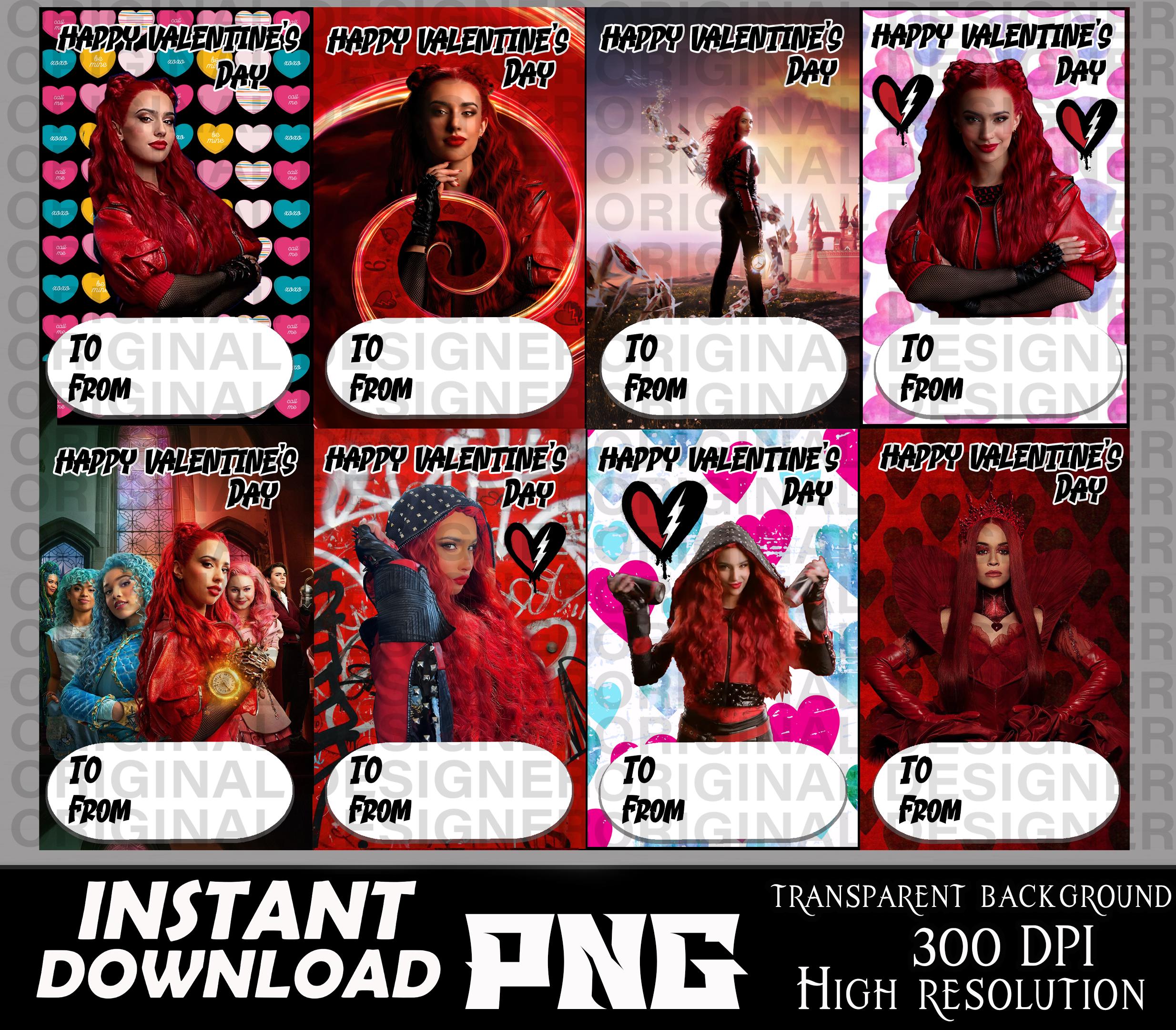 Descendants Red Valentines Day Printable Kid Card Bundle, Descendants ...