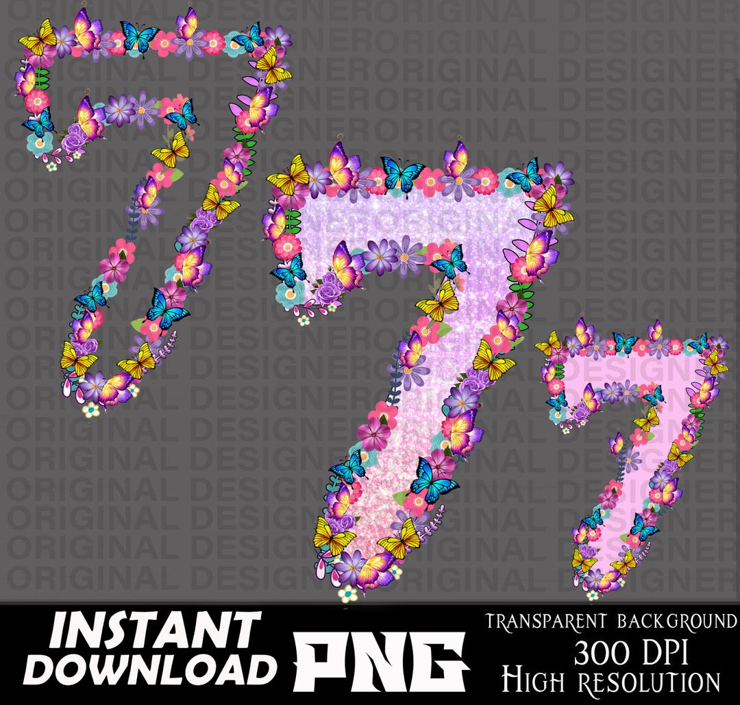Princess 7th Birthday, Princess Number 7 Flowers Butterflies Png, 7th ...