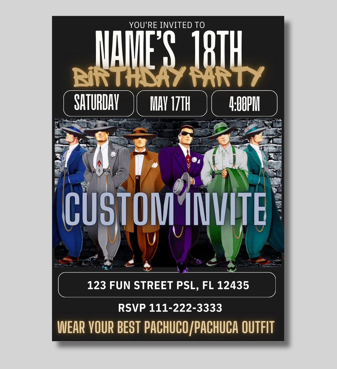 Custom Pachuco Birthday Invitation, Personalized Invite, Old School ...