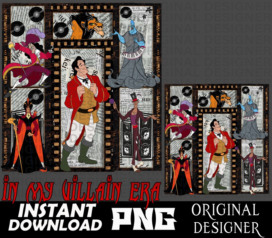 Villain, Villain Era Png, Gaston, Hades Png, Hook, Dr. Facilier, Jafar, Scar, Cut File, Era Tour ...
