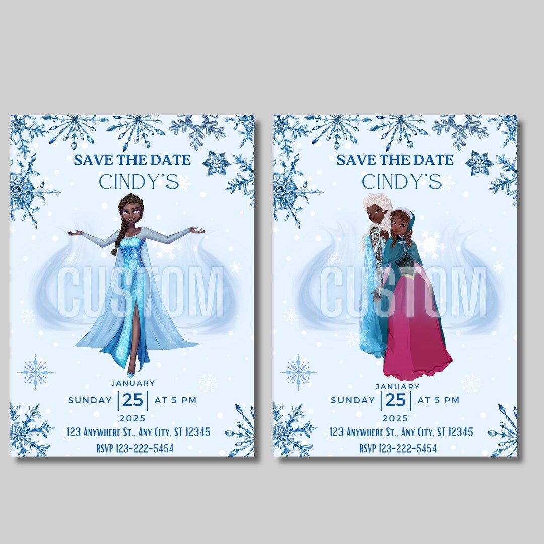 Black Princess Frozen Save the Date Invitation, Black Elsa Black Anna ...