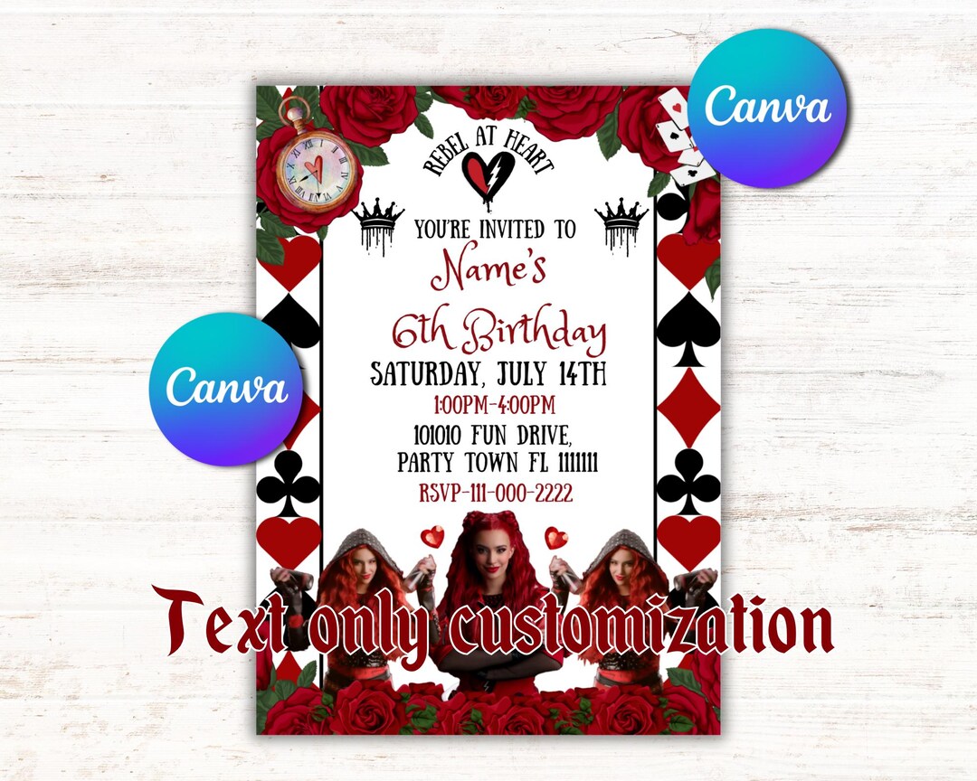 Descendants Rise of Red Canva Template, Descendants Rise of Red Evite ...