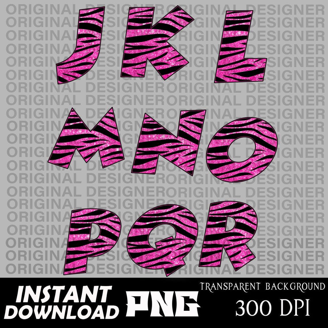 Hot Pink Glitter Zebra Tiger Print PNG, Safari Letters and Numbers Set ...