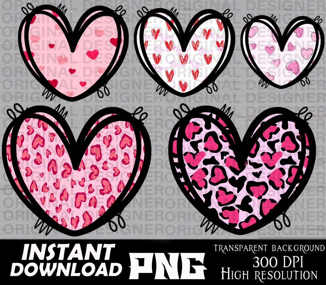 Doodle Heart Png, Pink Leopard Print Hearts, Leopard Print, Pink Color ...