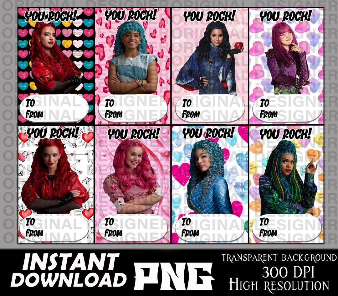 Descendants Red Valentines Day Printable Kid Cards, Descendants Girls ...
