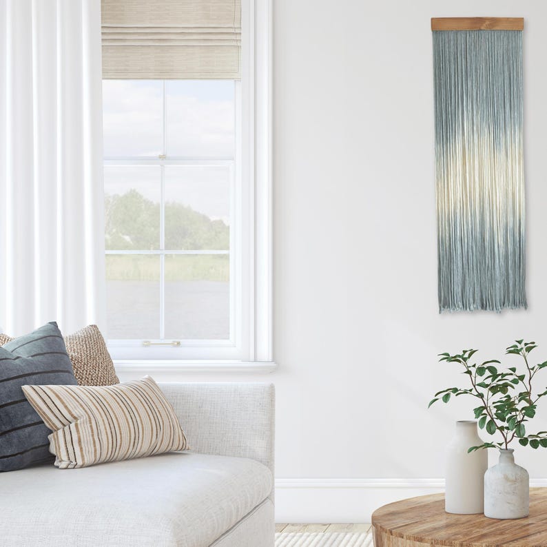 Blue Macrame Wall Hanging, Beachy Macrame, Colored Macrame, Dip Dye ...