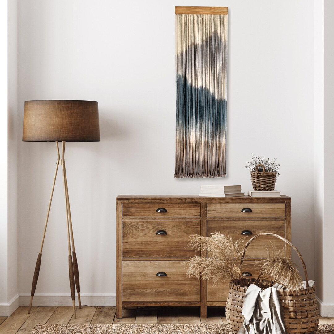 Mountain Macrame Wall Hanging: Dip Dye Fiber Art on Birch Wood - Etsy