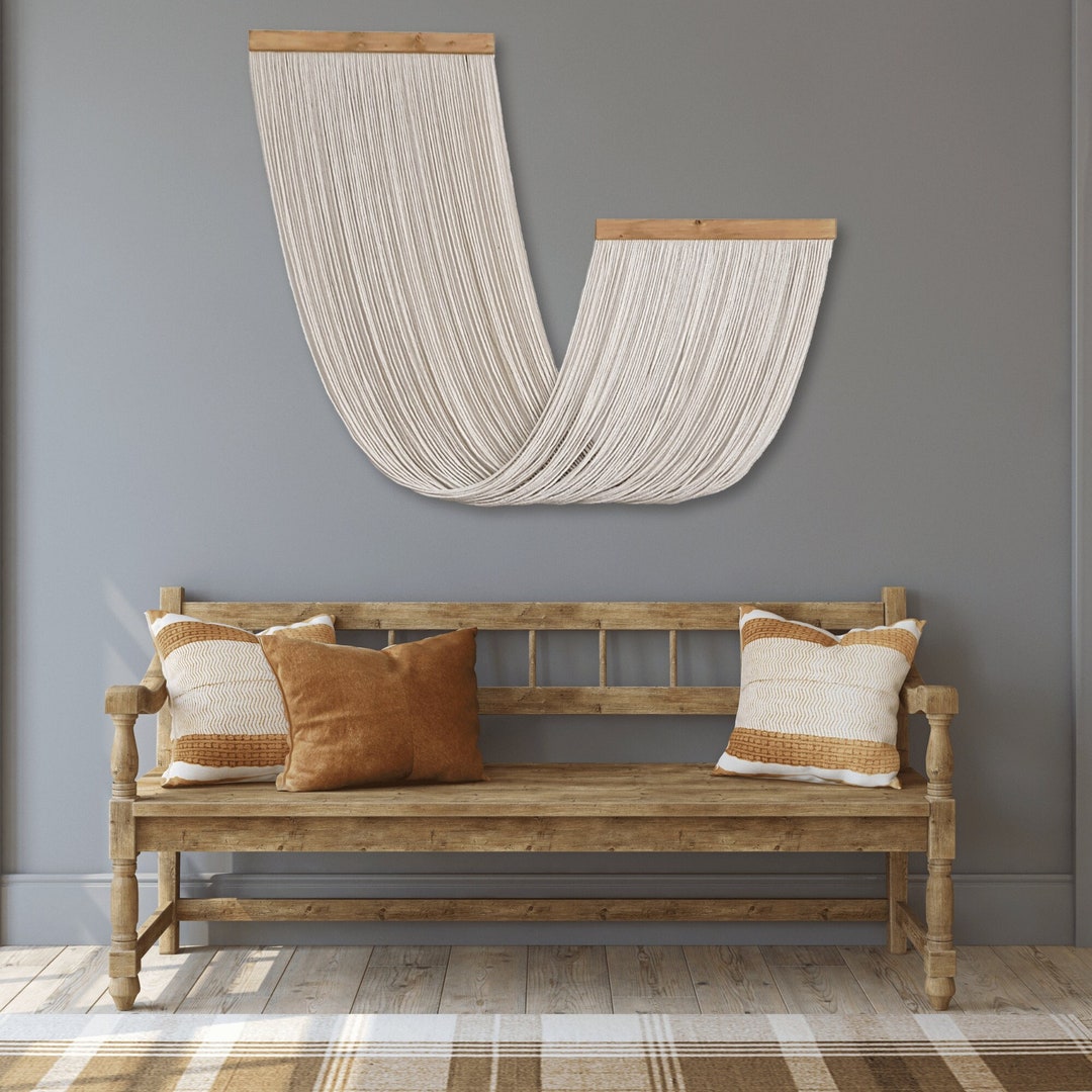 Large Macrame Wall Hanging: Ivory Cotton Tapestry on Birch Wood - Etsy