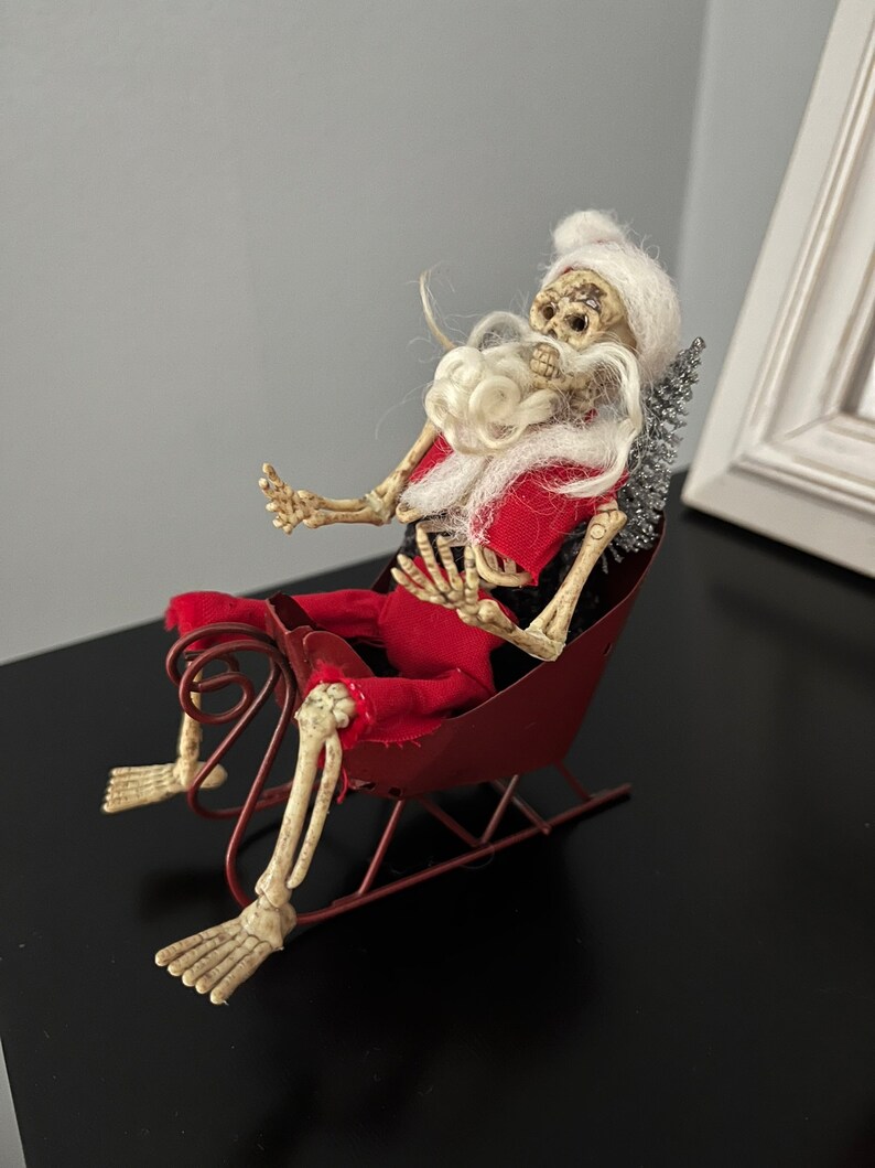 Miniature Skeleton Santa on Red Sleigh - Etsy