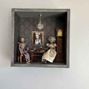 Miniature Skeleton Dining Scene in Shadow Box - Etsy