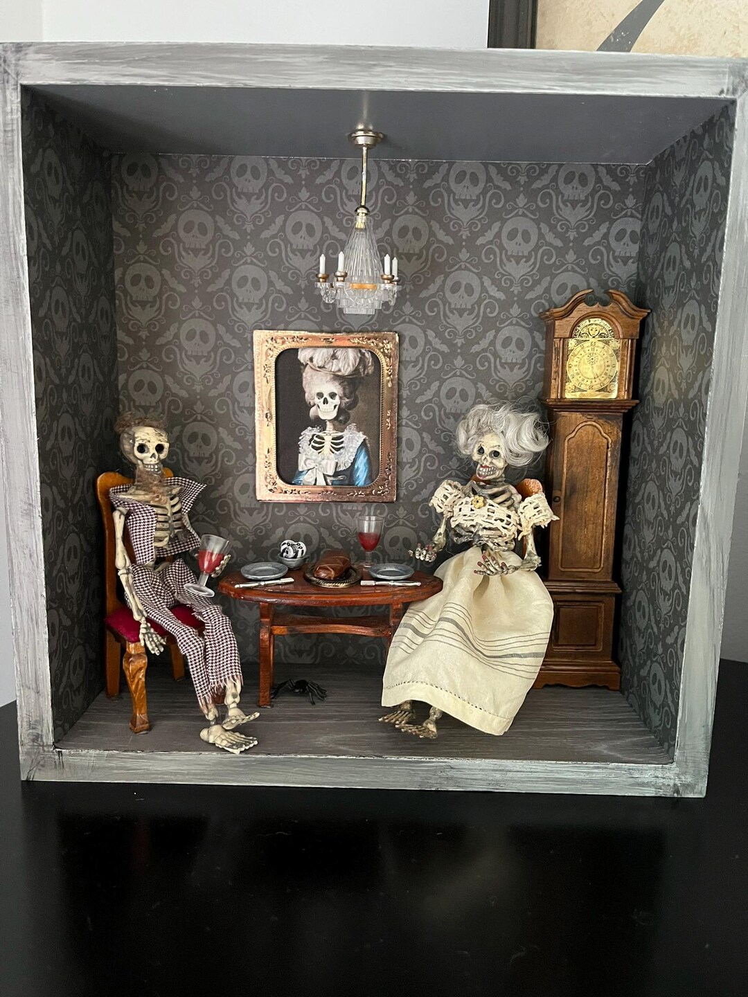 Miniature Skeleton Dining Scene in Shadow Box - Etsy