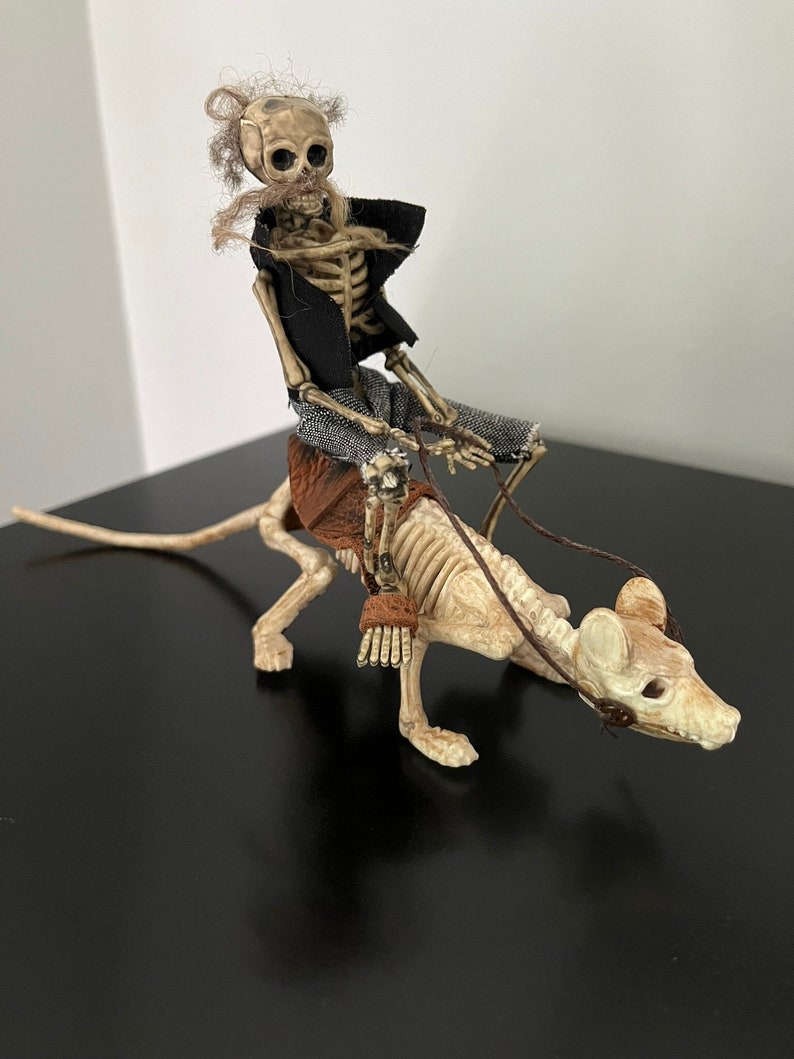 Miniature Skeleton With Mustache Riding Rat - Etsy