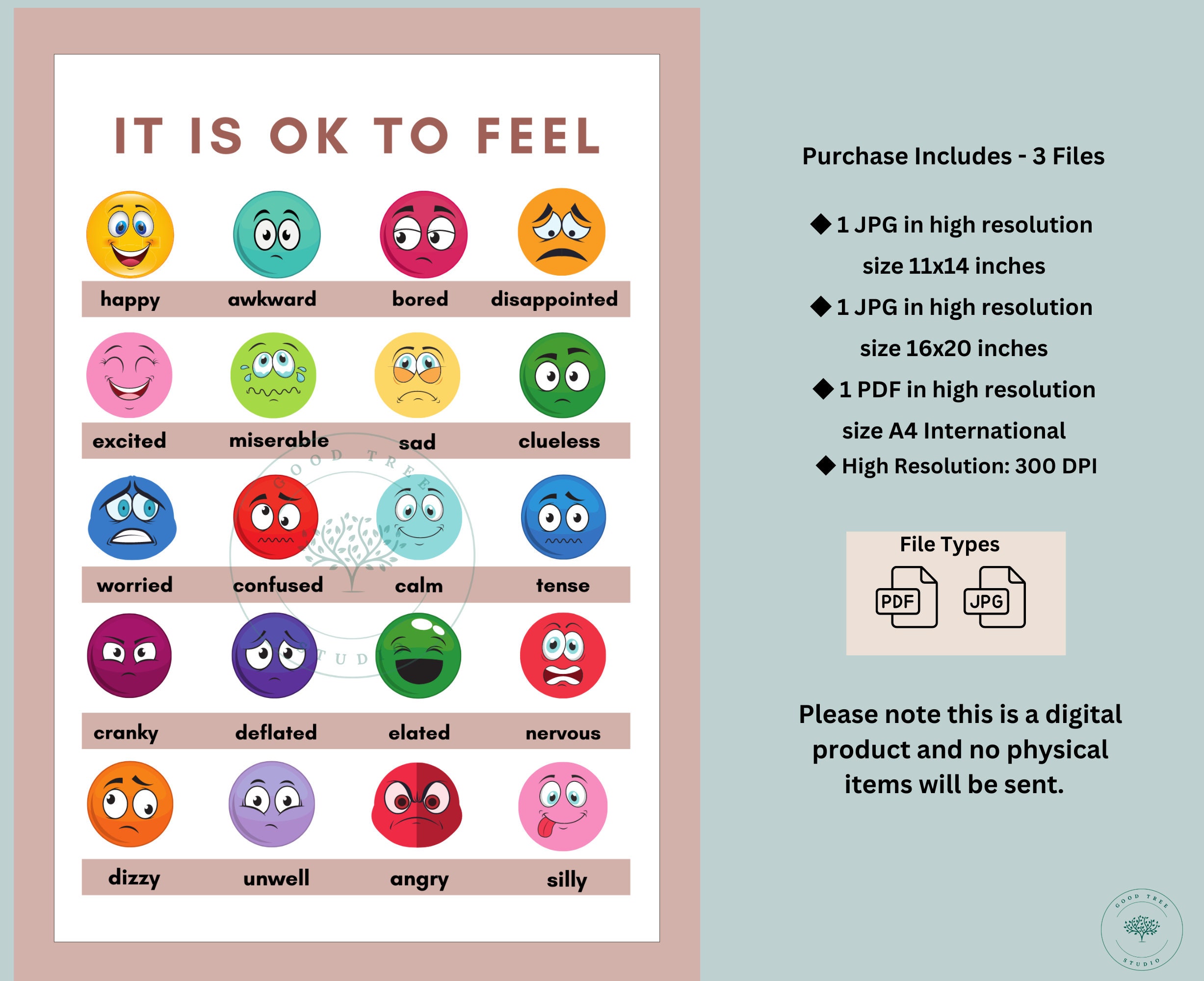 It's Okay to Feel Feelings Chart Poster Educational Wall Art Classroom ...