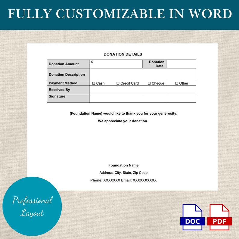 Non-profit Donation Receipt Template: Customizable Charity Form ...