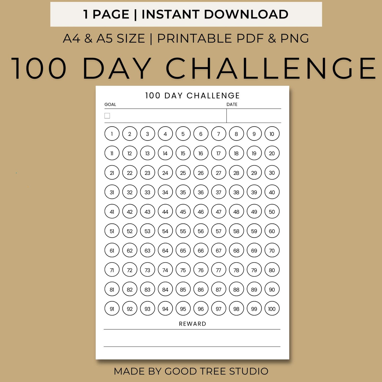 100 Day Challenge, Goal Setting, Progress Tracker, Habit Forming, A4/A5 ...