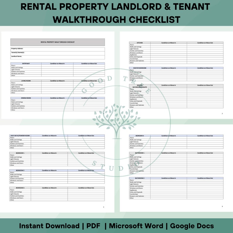 Landlord Tenant Walkthrough Checklist: Rental Property Inspection (PDF ...