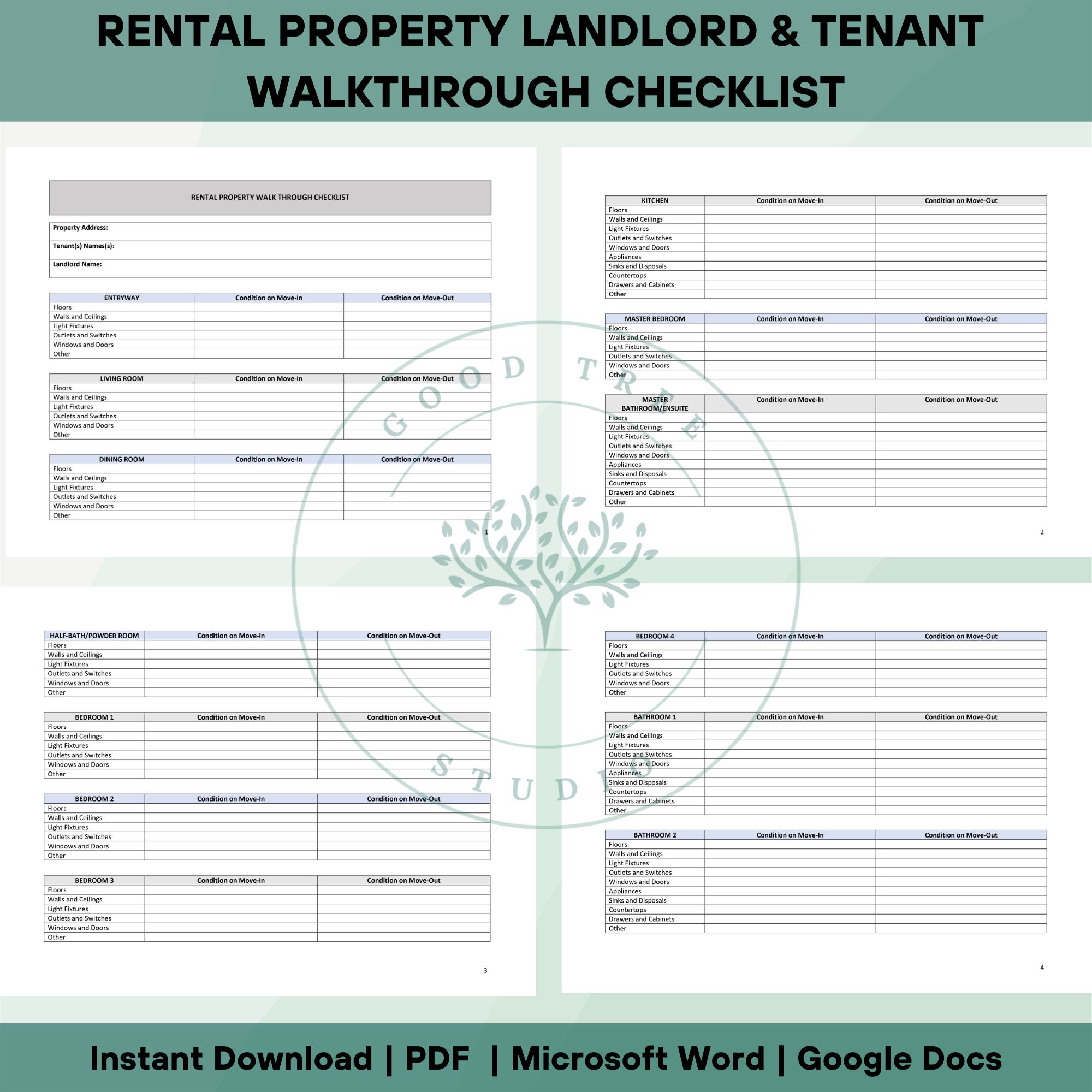 Landlord Tenant Walkthrough Checklist: Rental Property Inspection (PDF ...