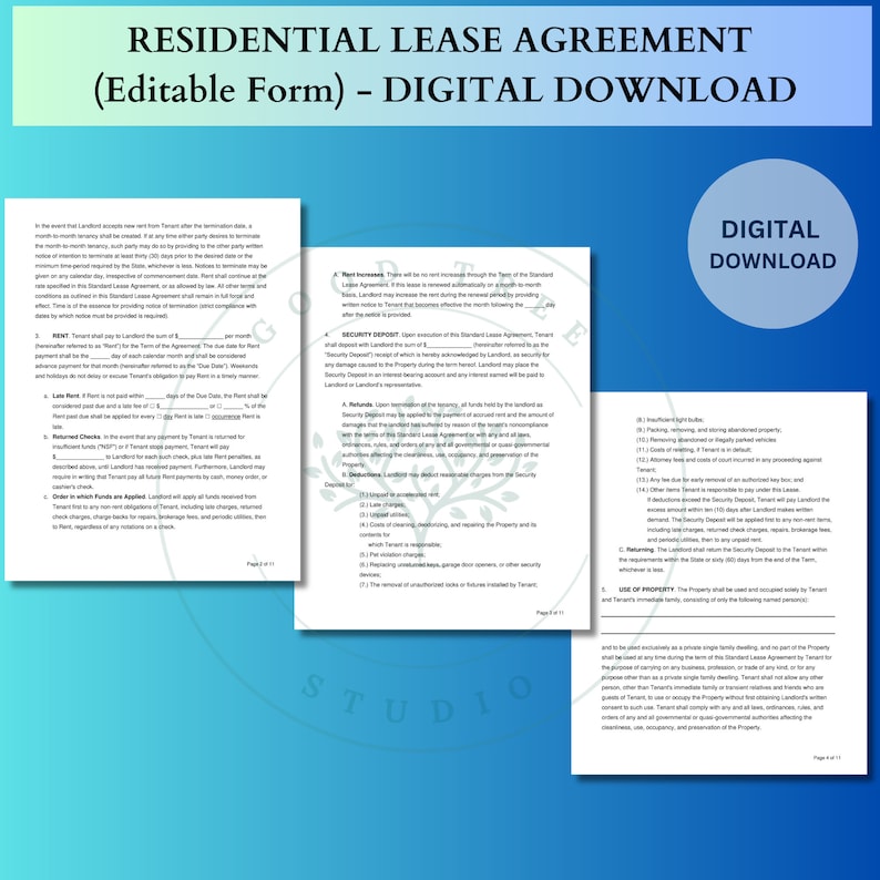 Residential Lease Agreement Template: Editable PDF & Word (A4) - Etsy
