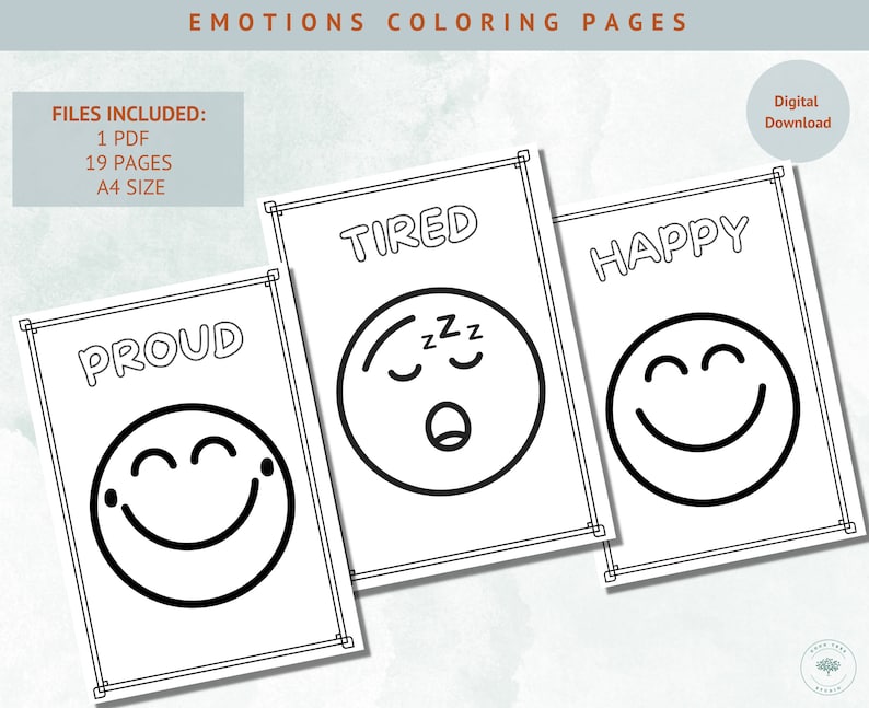 Emotions Coloring Pages: Kids Feelings, Play Therapy (PDF Download) - Etsy