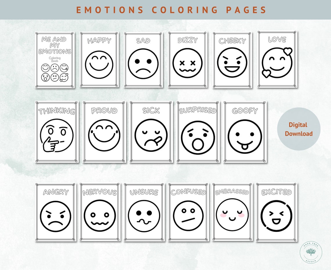 Emotions Coloring Pages: Kids Feelings, Play Therapy (PDF Download) - Etsy