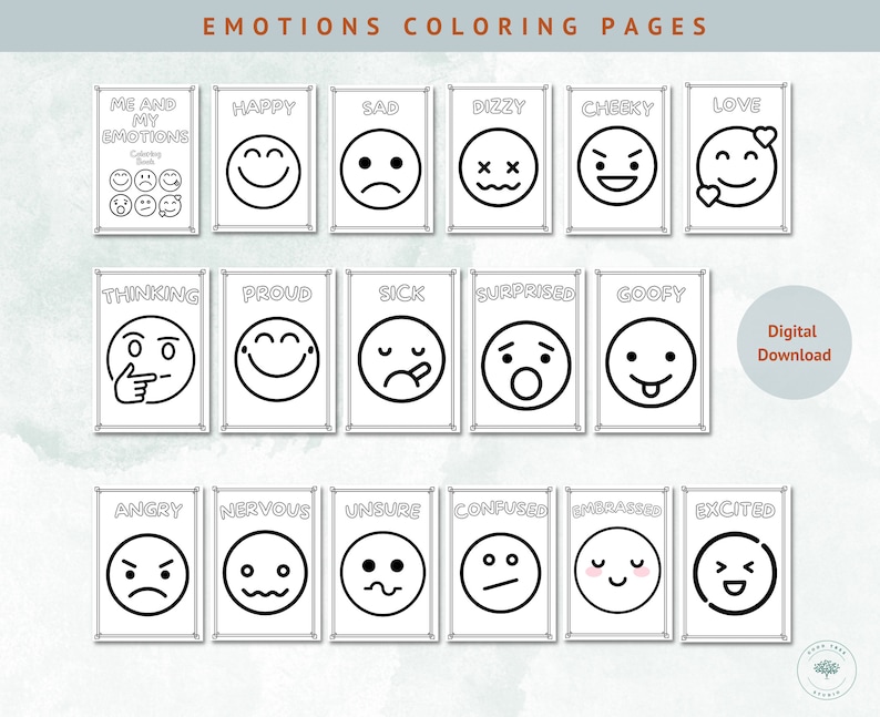 Emotions Coloring Pages: Kids Feelings, Play Therapy (PDF Download) - Etsy
