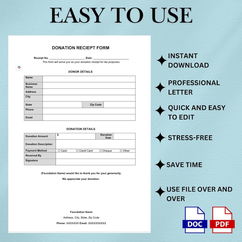 Non-profit Donation Receipt Template: Customizable Charity Form ...