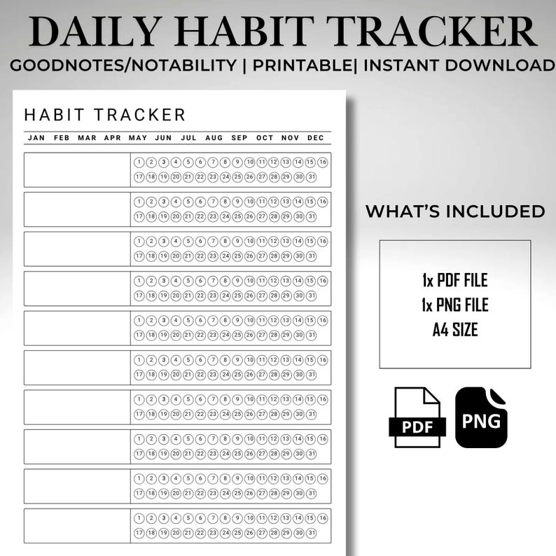 Minimalist Daily Habit Tracker Printable: Goodnotes & Notability ...