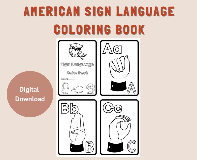 ASL Alphabet Coloring Book: Sign Language Learning (PDF) - Etsy