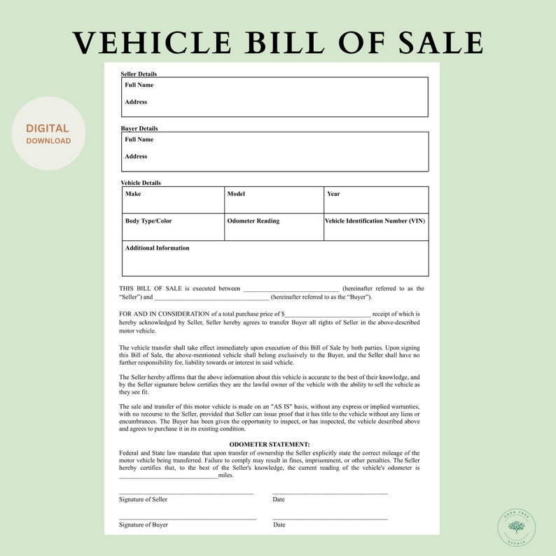 Simple Vehicle Bill of Sale, Motor Vehicle Sale Contract, Vehicle Bill ...