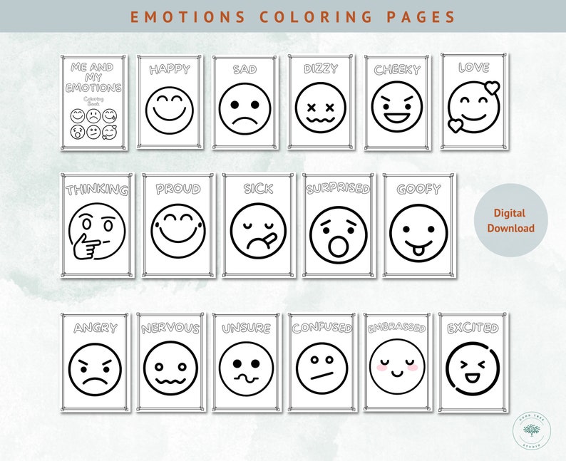 Emotions Coloring Pages: Kids Learning Activity (PDF) - Etsy