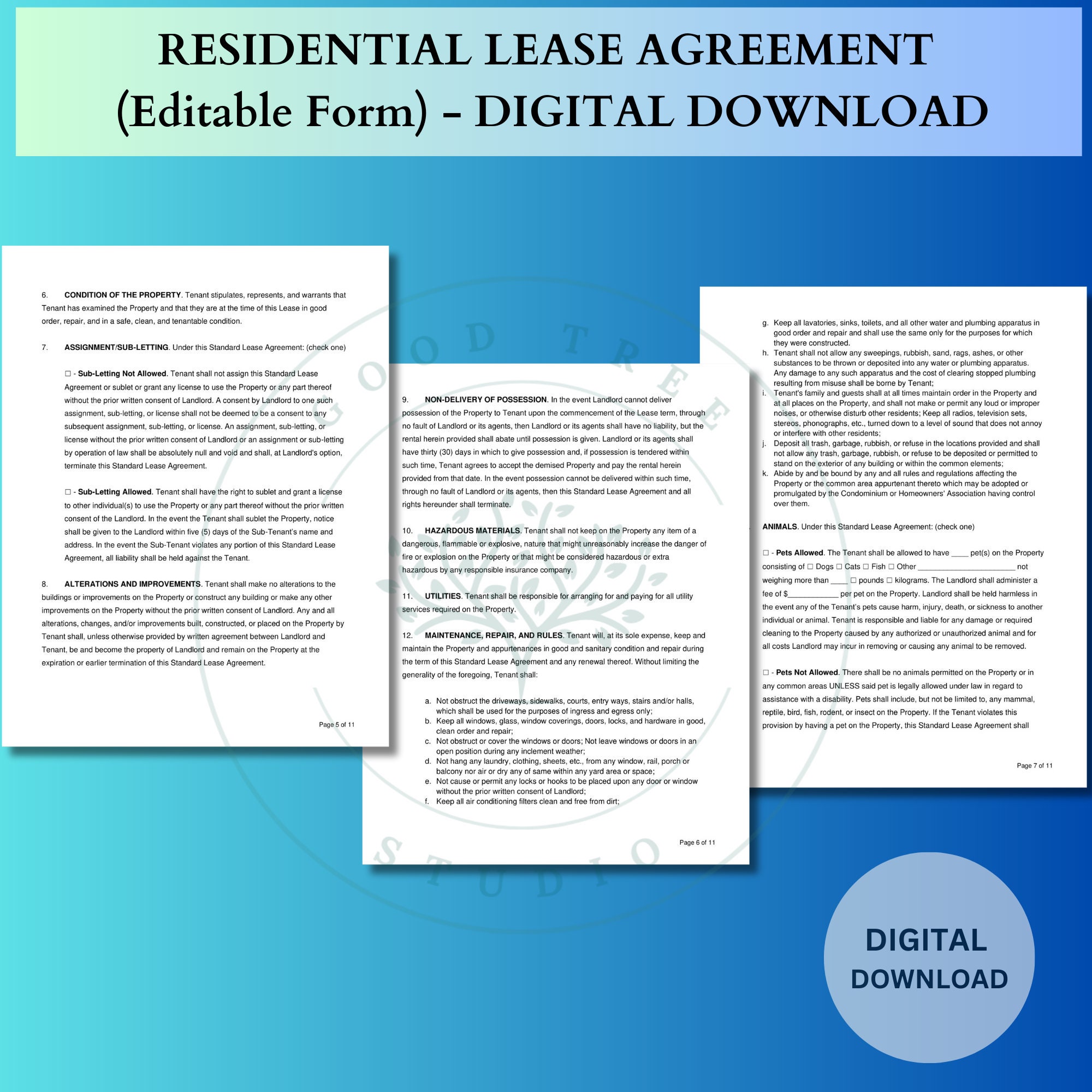 Residential Lease Agreement Template: Editable PDF & Word (A4) - Etsy