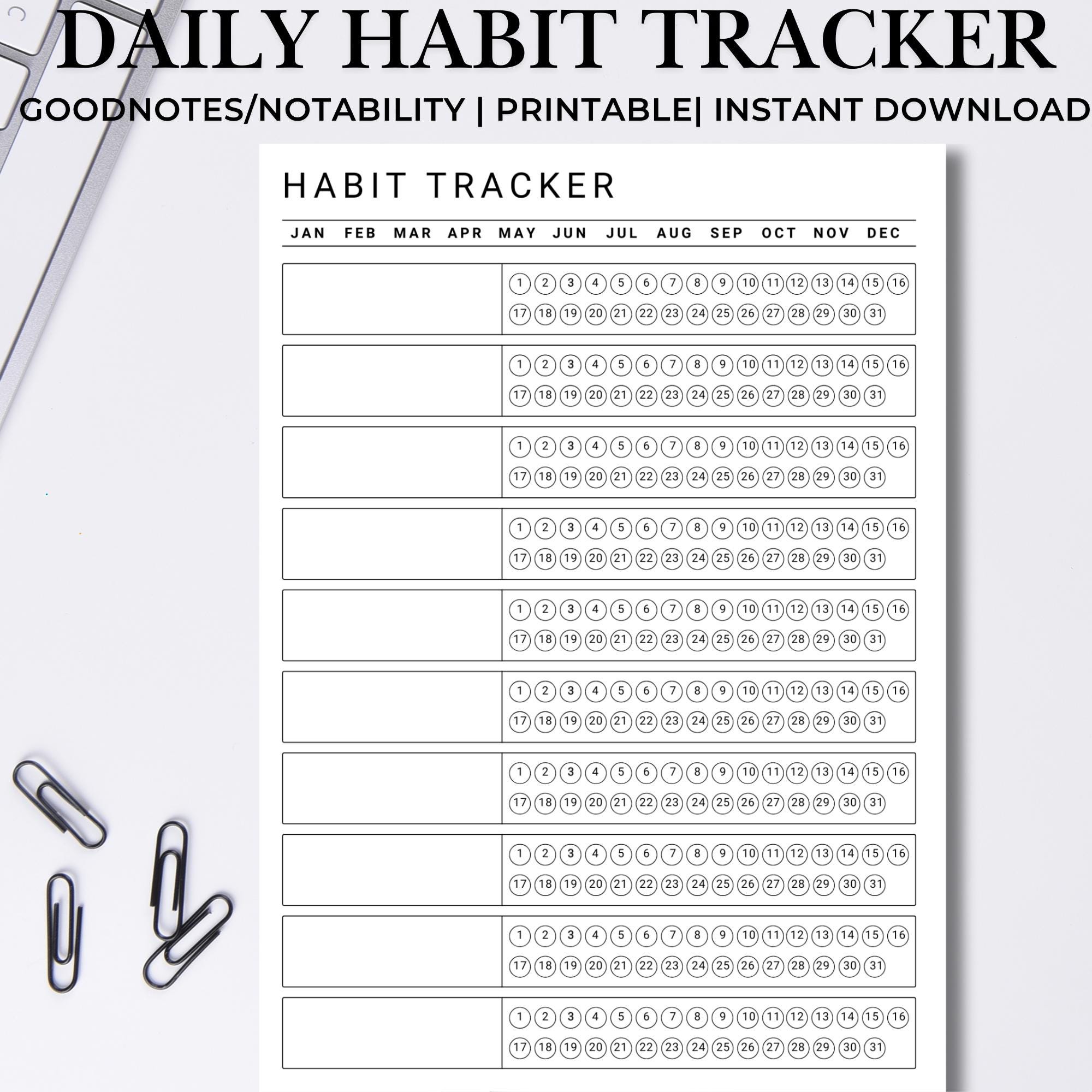 Minimalist Daily Habit Tracker Printable: Goodnotes & Notability ...