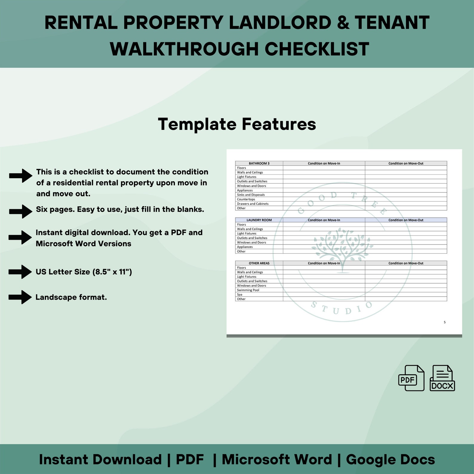 Basic Landlord Tenant Walkthrough Checklist Rental Property Inspection ...