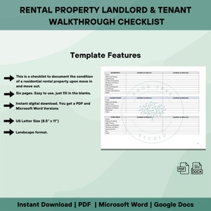Landlord Tenant Walkthrough Checklist: Rental Property Inspection (PDF ...
