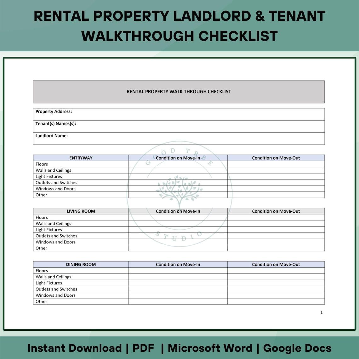 Basic Landlord Tenant Walkthrough Checklist Rental Property Inspection ...