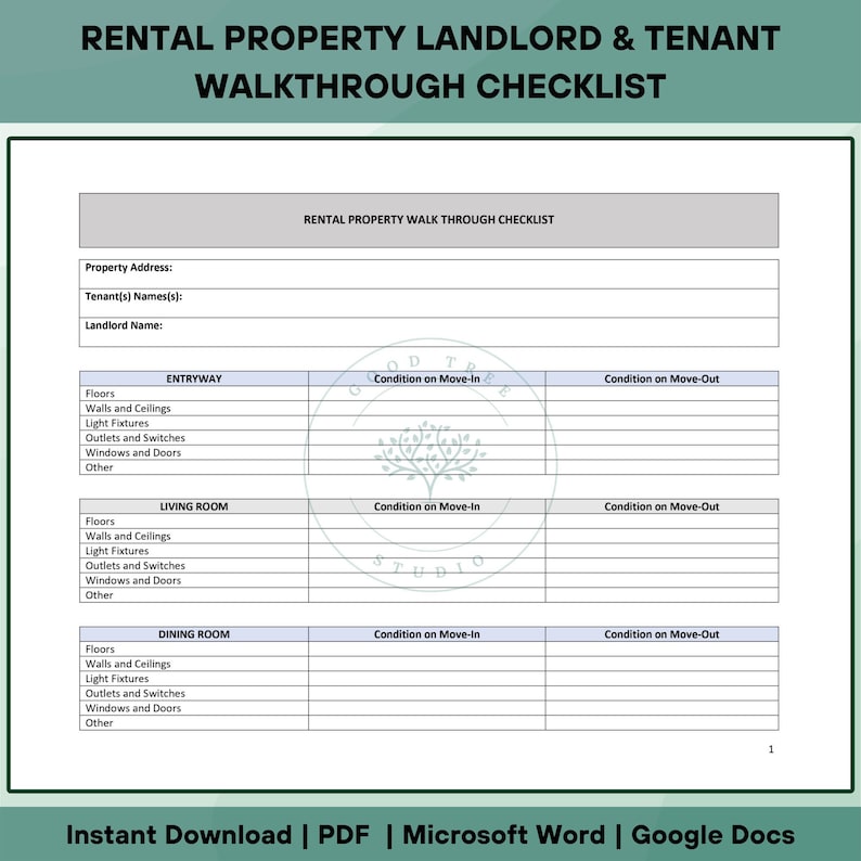 Basic Landlord Tenant Walkthrough Checklist Rental Property Inspection ...