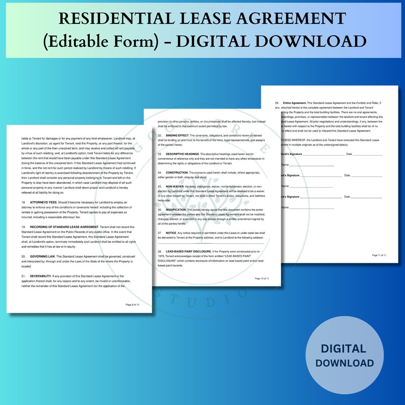 Residential Lease Agreement Template: Editable PDF & Word (A4) - Etsy