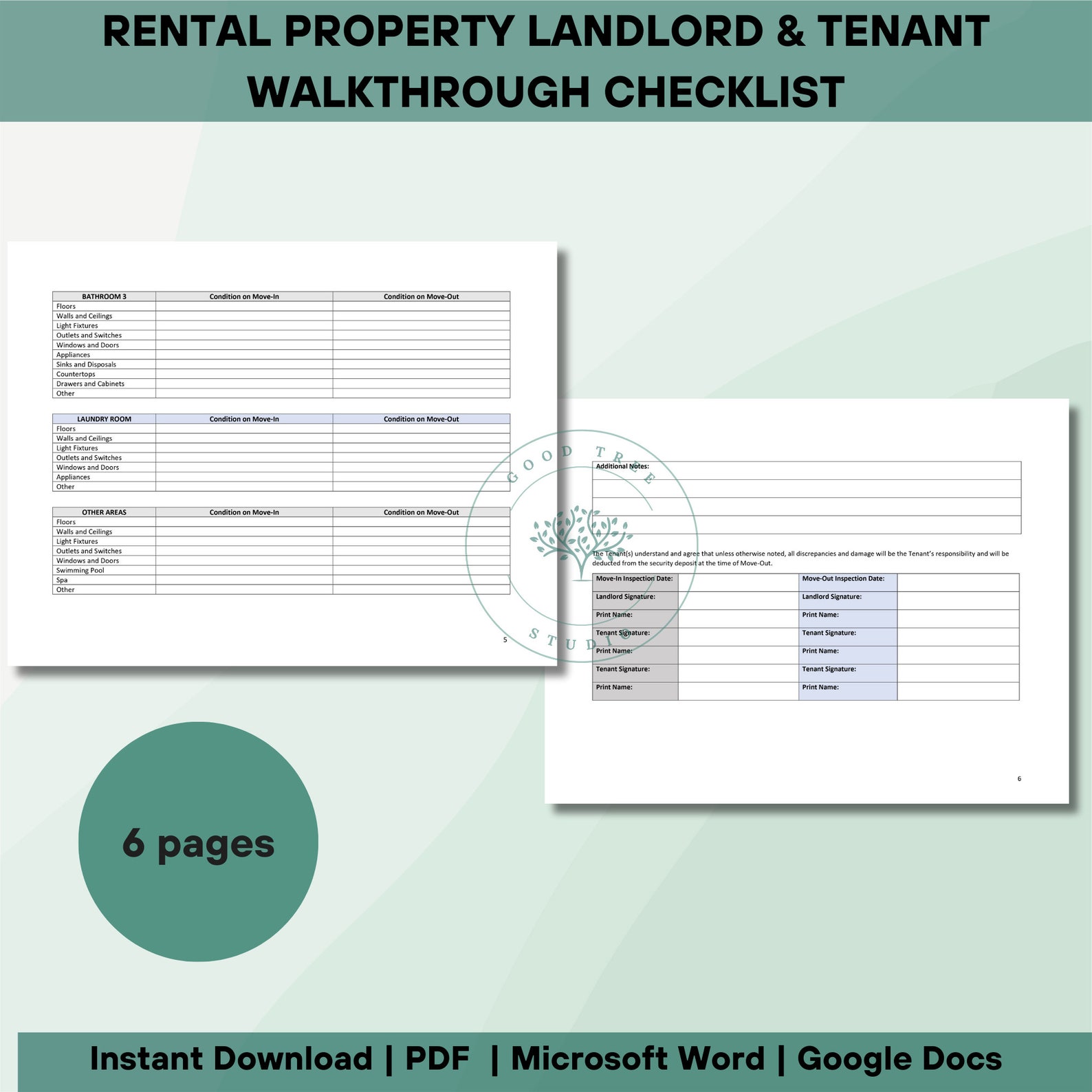 Landlord Tenant Walkthrough Checklist: Rental Property Inspection (PDF ...