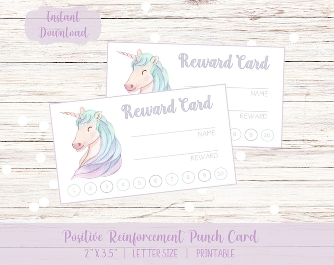 Printable Reward Punch Cards for Kids Unicorn Incentive Reward Card ...