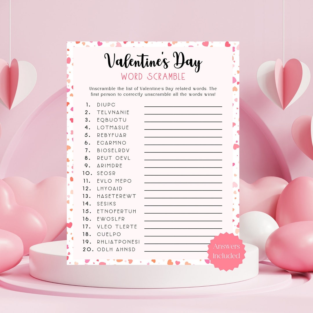 Valentines Day Word Scramble Printable Game, Printable Valentines Day ...