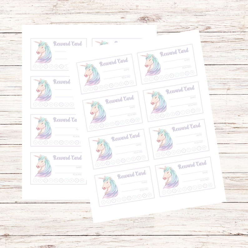 Printable Reward Punch Cards for Kids | Unicorn Incentive Reward Card ...