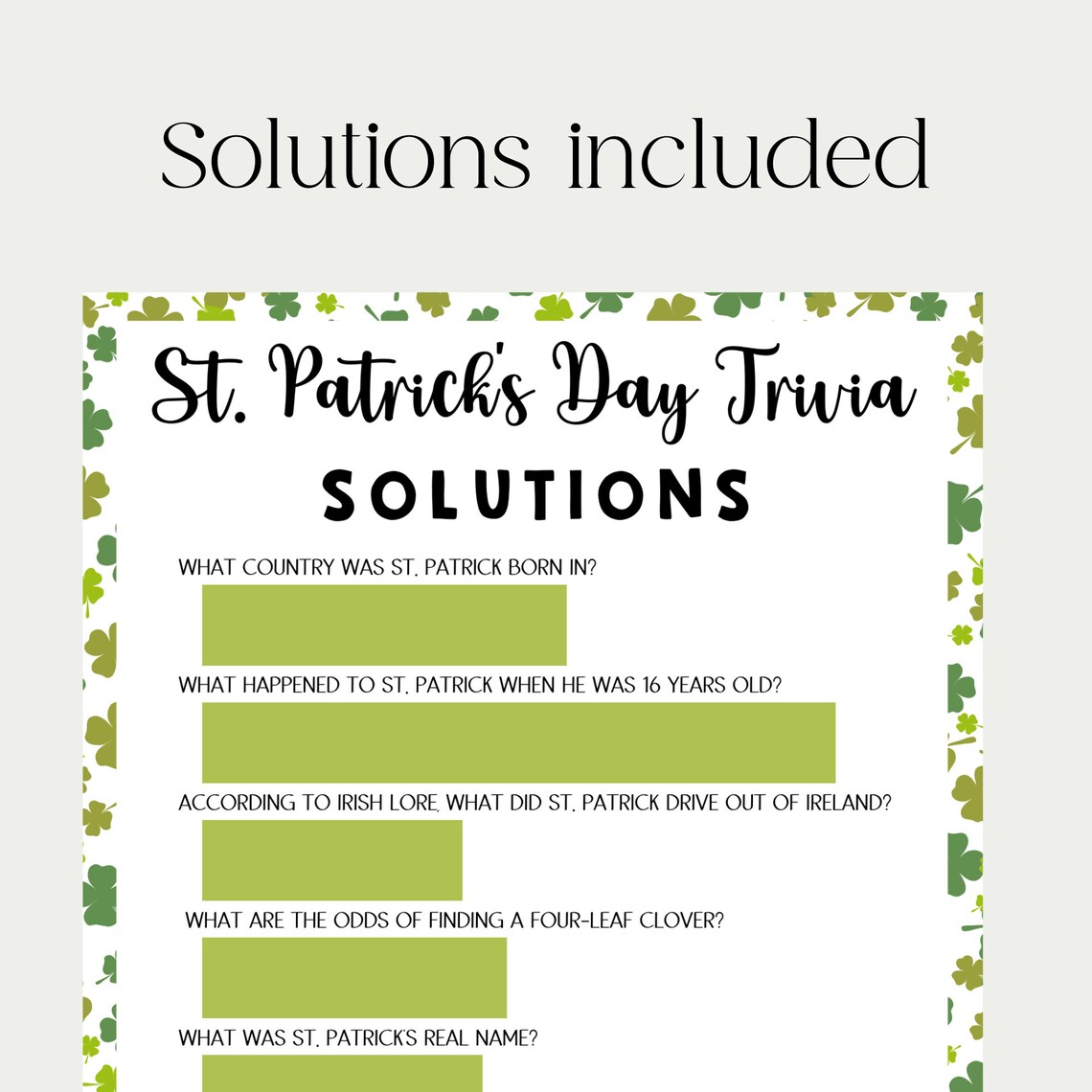St. Patrick's Day Trivia Printable Game, Printable St. Patrick's Day ...