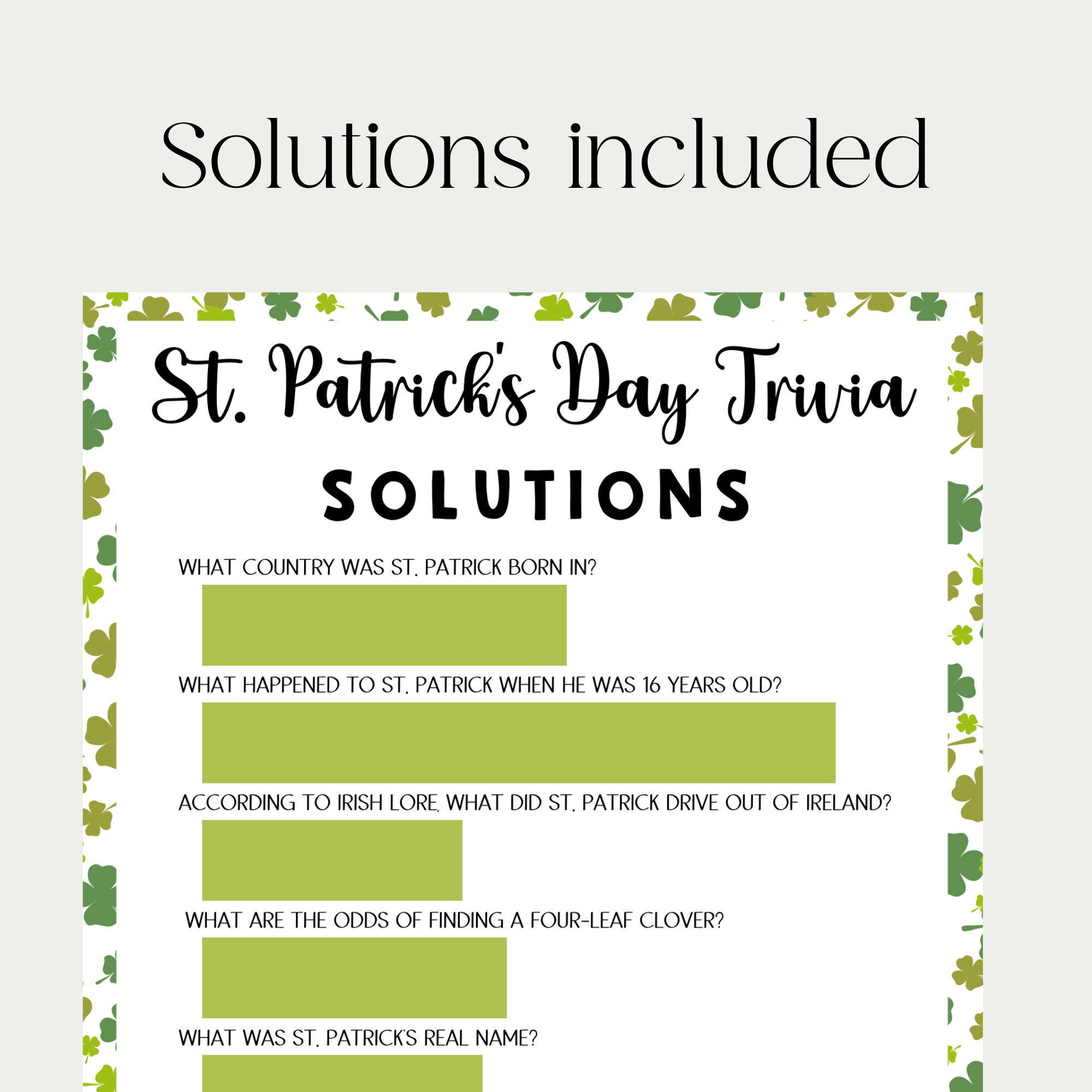 St. Patrick's Day Trivia Printable Game, Printable St. Patrick's Day ...