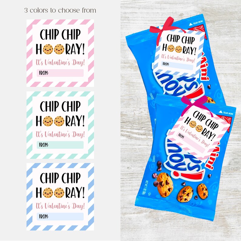 PRINTABLE Valentine's Day Chip Chip Hooray Tags, Class Valentine Card ...