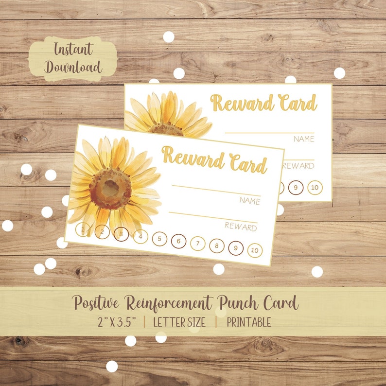 Printable Reward Punch Cards for Kids | Sunflower Incentive Reward Card ...