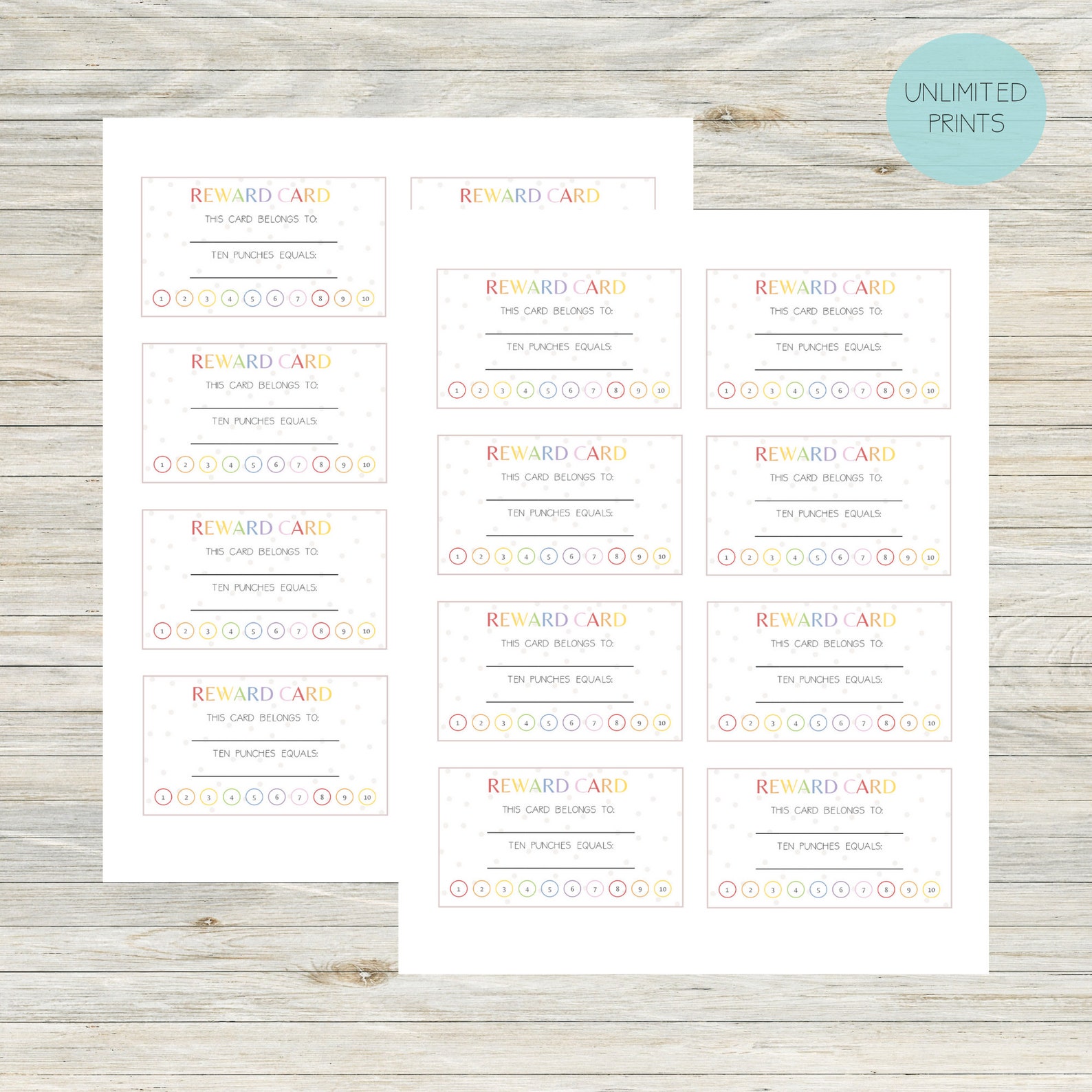 Printable Reward Punch Cards for Kids | Rainbow Polkadot Incentive ...