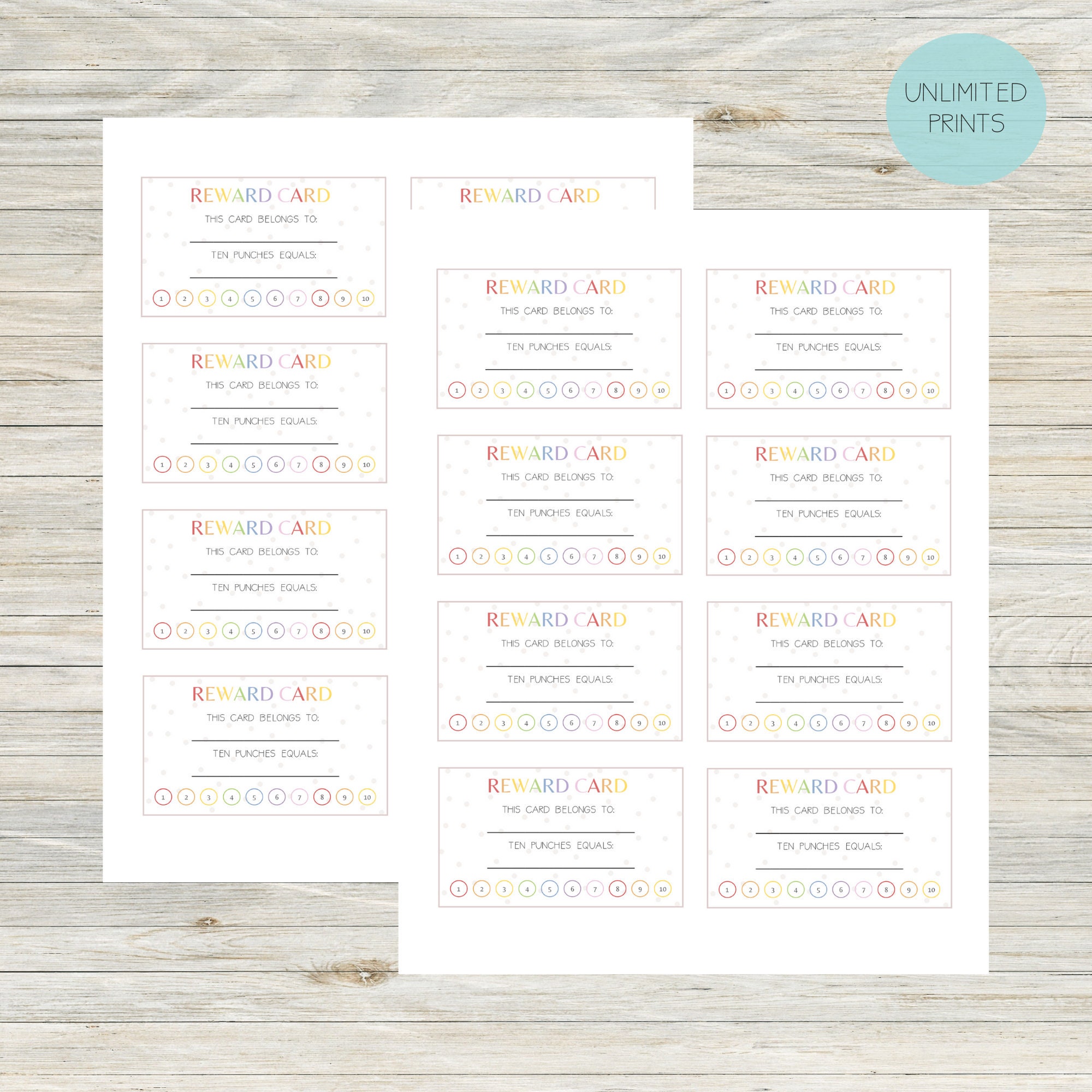 Printable Reward Punch Cards for Kids | Rainbow Polkadot Incentive ...