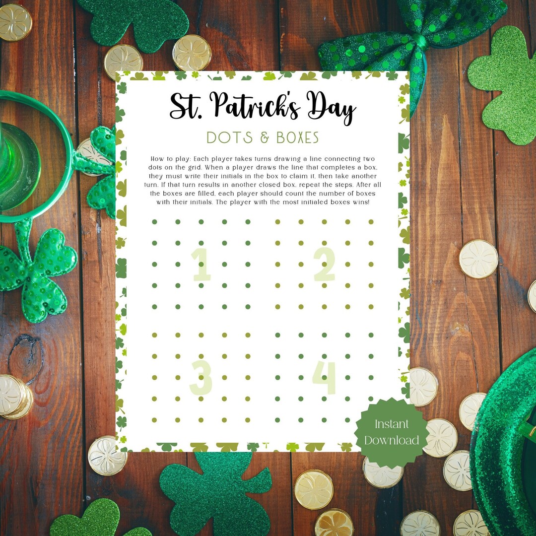St. Patrick's Day Dots & Boxes Printable Game, Printable St. Patrick's ...