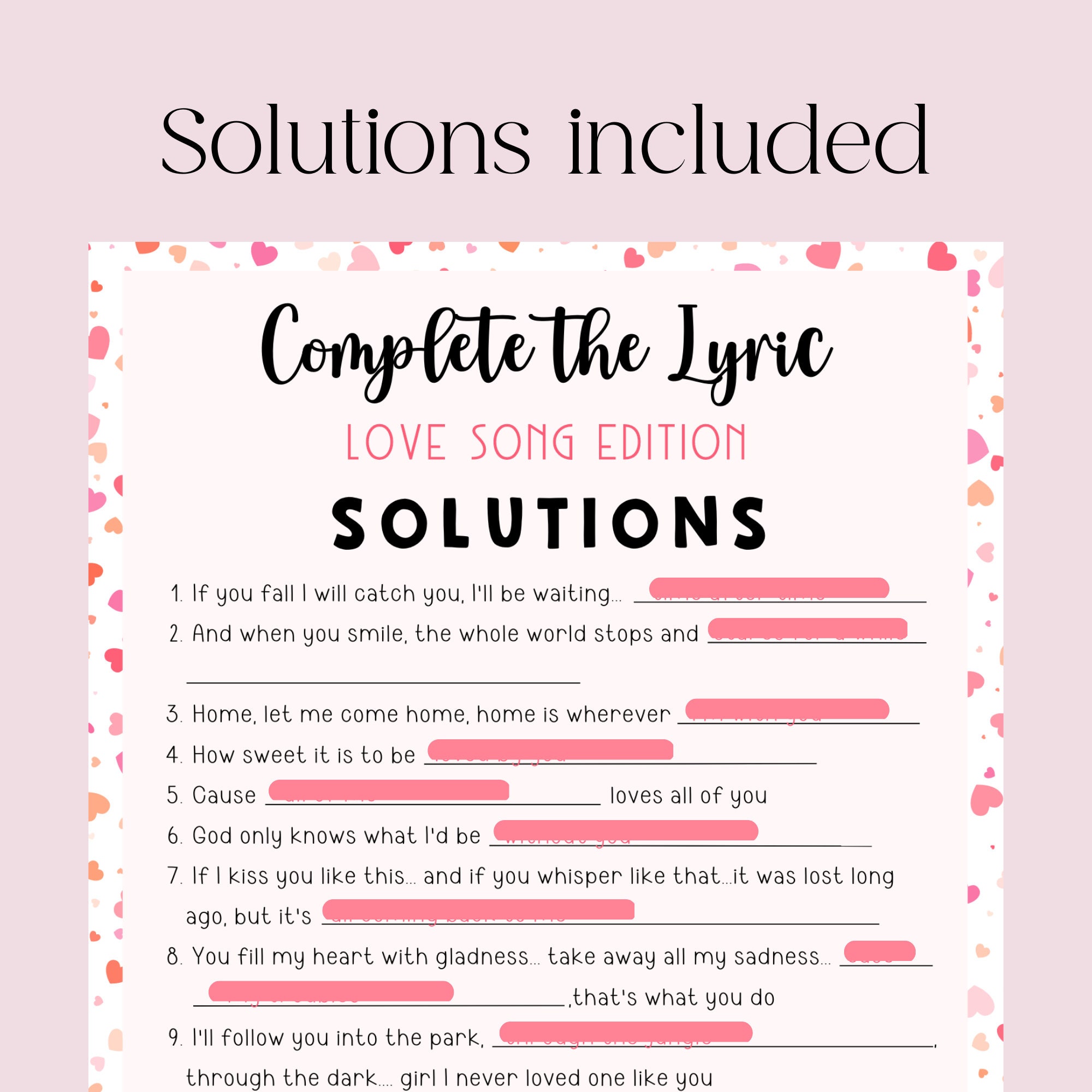Valentines Day Complete the Lyric Printable Game, Printable Valentines ...